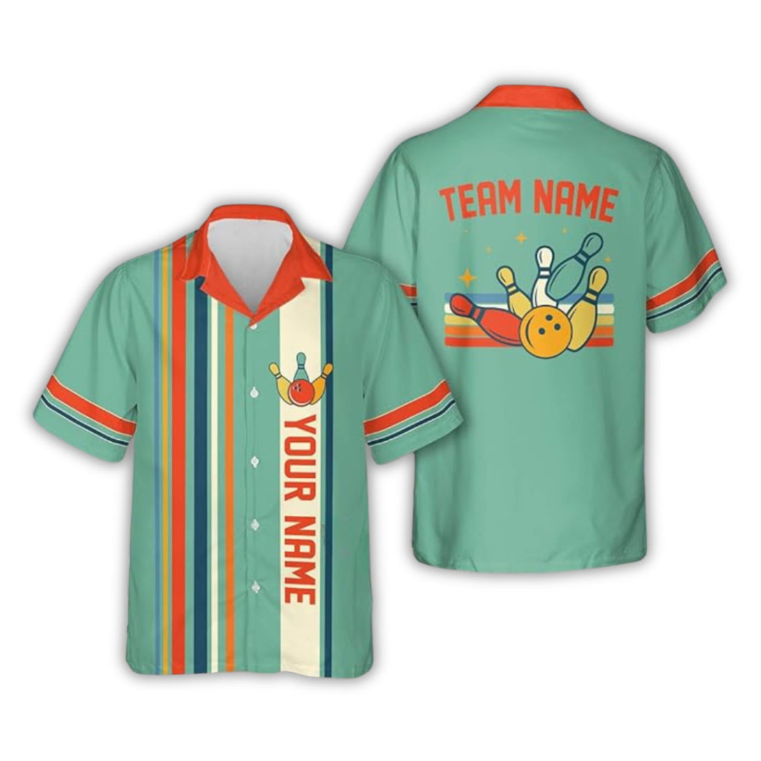 Custom Retro Bowling Hawaiian Shirt For Men, Custom Retro Blue Bowling ...
