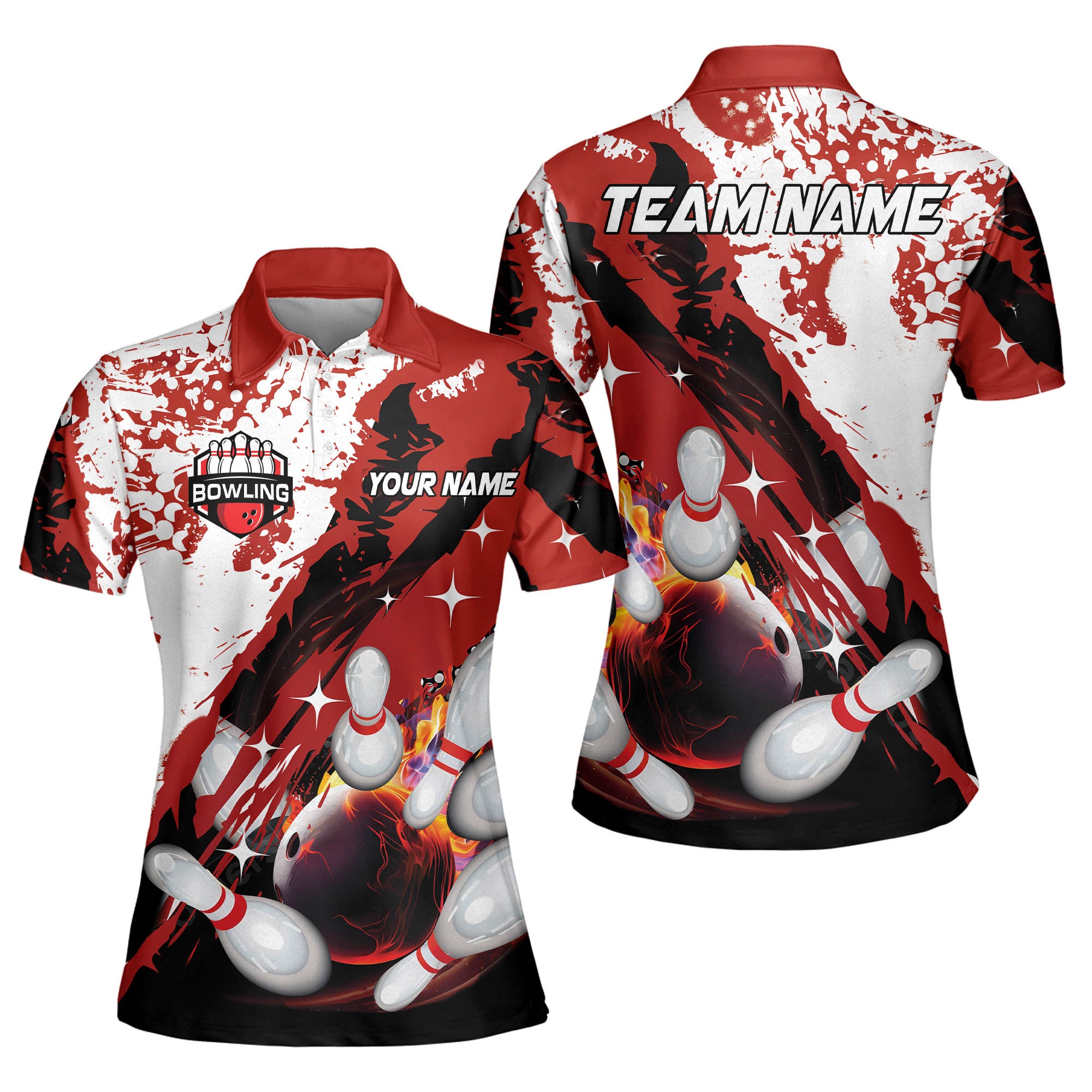 Custom Womens Bowling Shirts, Custom Team Red Bowling Polo Shirt For W ...