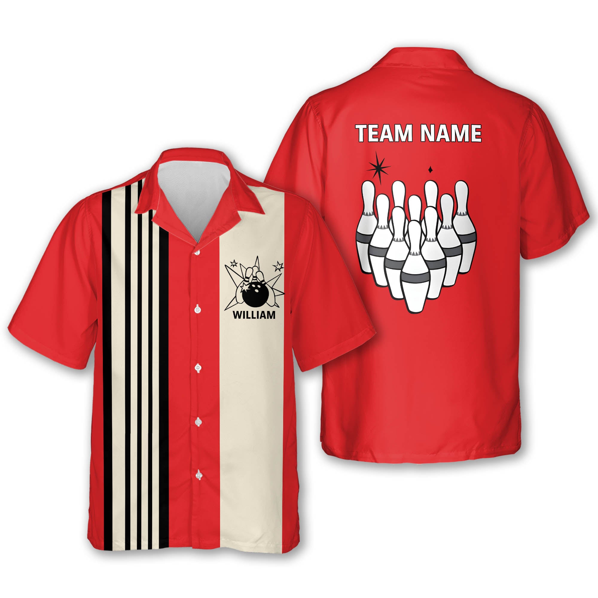Custom Vintage Bowling Hawaiian Shirt For Men, Custom Team Red Bowling ...