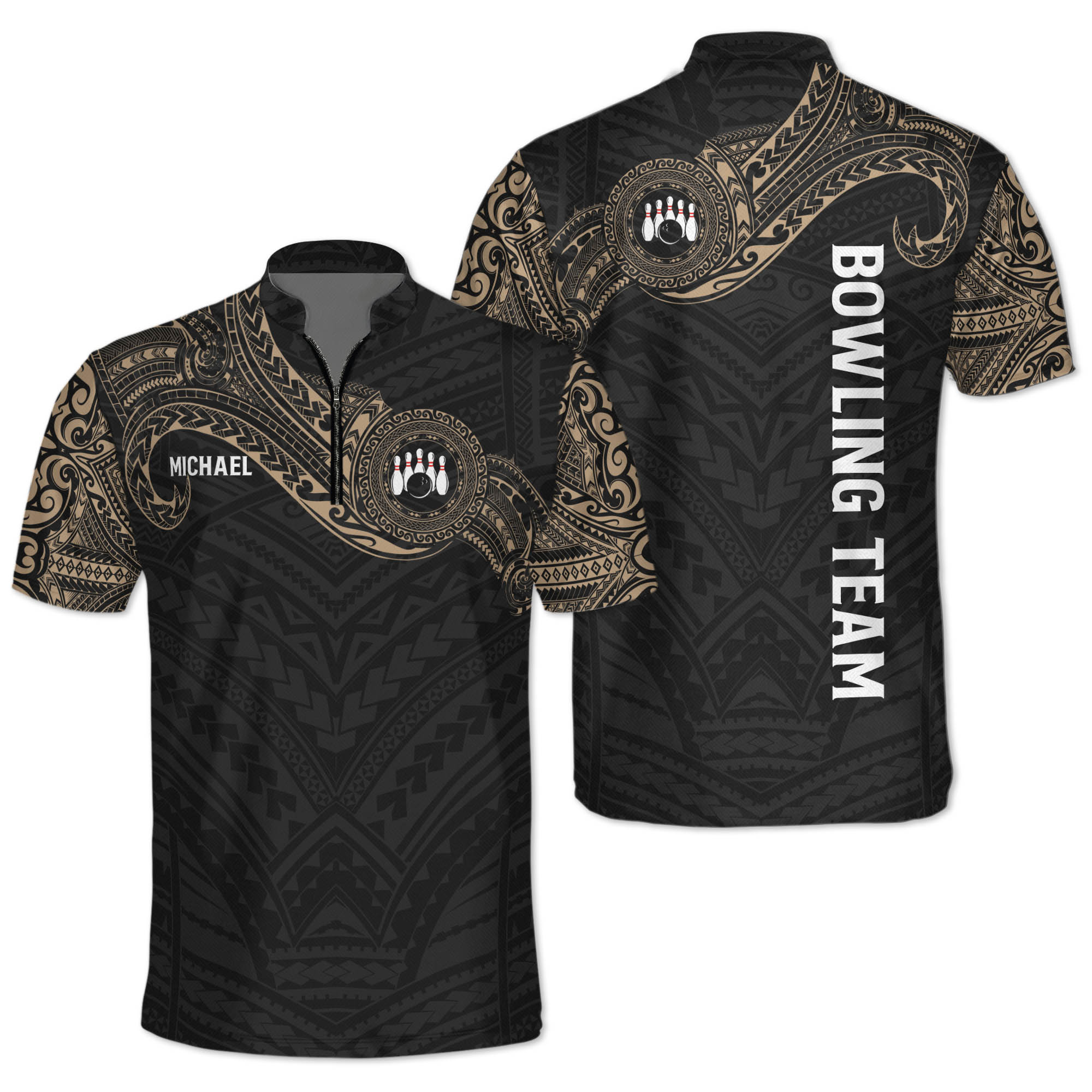 Custom Tribal Bowling Jersey Shirt For Men, Custom Black Bowling Team ...
