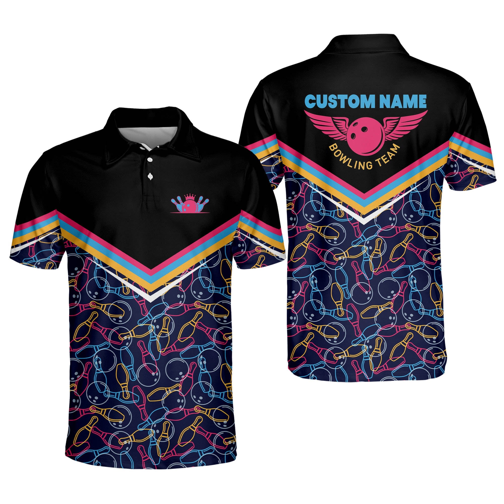 Custom Black Team Bowling Polo Shirts For Men, Custom Team Bowling Shi ...