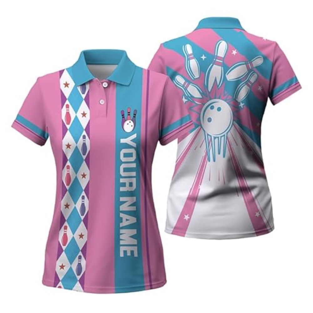 Custom Vintage Pink Bowling Polo Shirts For Women, Custom Women's Vint ...